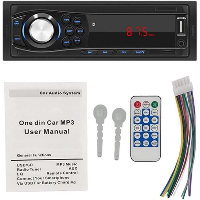 Autoradio Bluetooth Mains Libres 1 Din Autoradio Lecteur Mp3 Audio Numérique Interface Iso Fm ...