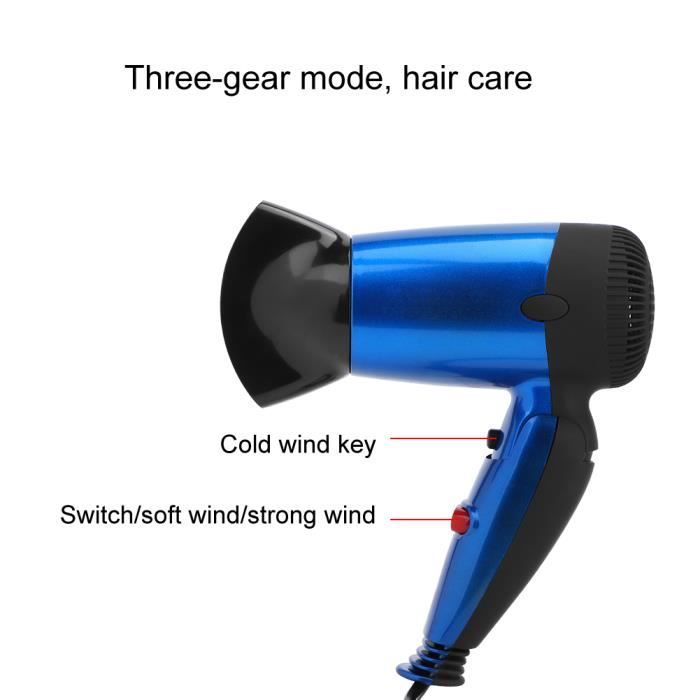 Zerodis sèche-cheveux à trois vitesses Mini sèche-cheveux pliable ...