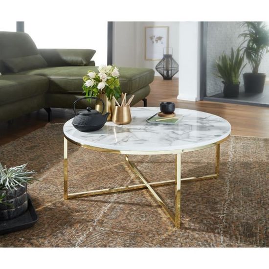 WOHNLING table basse aspect marbre blanc table de salon Ø 80 cm table ...