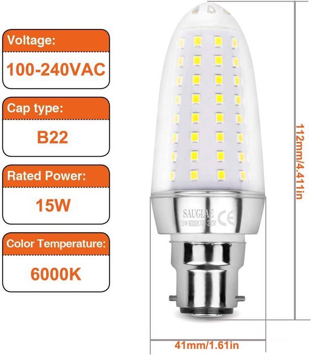 Ampoules LED 15W, Équivalent 120W Ampoule Incandescente, 6000K Blanc Froid, 1700 Lm, Ampoules à ...
