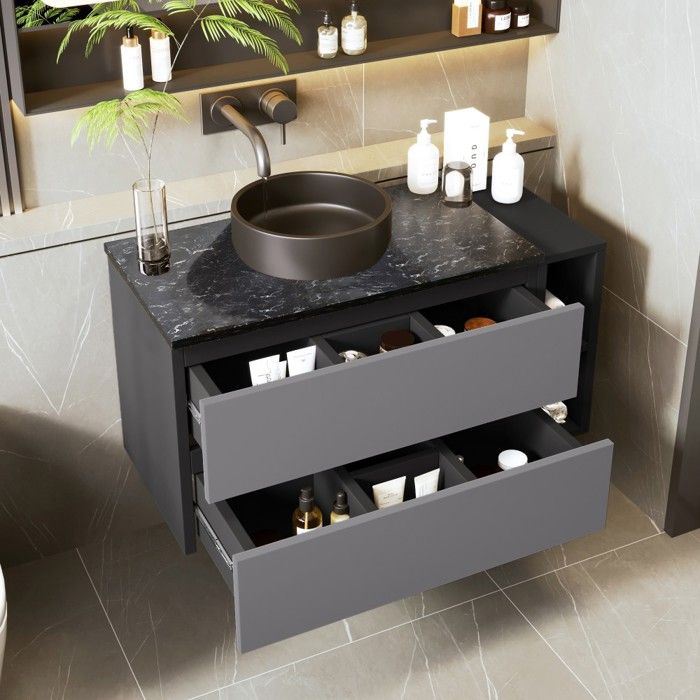 Meuble Vasque Suspendu Céramique 80cm Noir-gris-Design Moderne 2 ...
