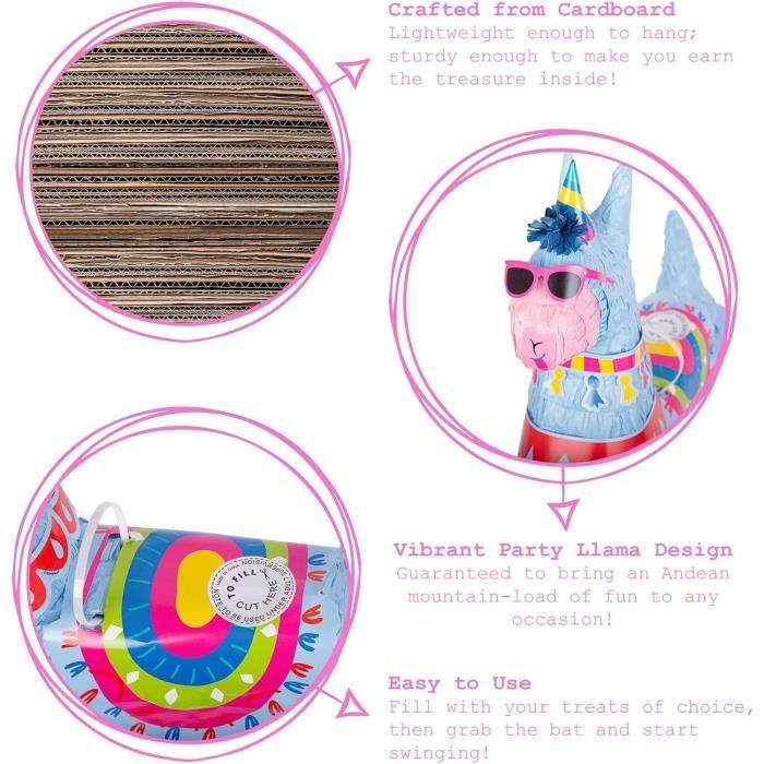 3pc Ensemble Pinata Lama avec Bâton Multicolore Bandeau - Mexicain ...