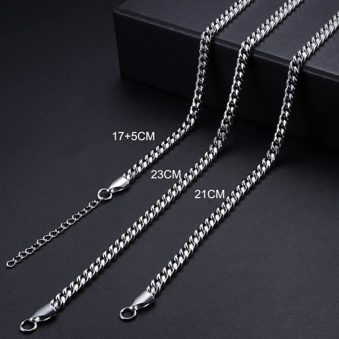 Chaîne Bracelets Homme Gourmette Figaro en Acier Inoxydable 316L Largeur 5mm-9mm Longueur 19mm ...