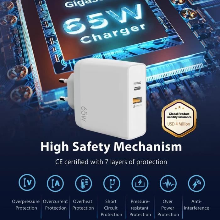 Chargeur Secteur USB-C - BOOLING - 65W - PD 33W - QC 3.0 - Compatible ...