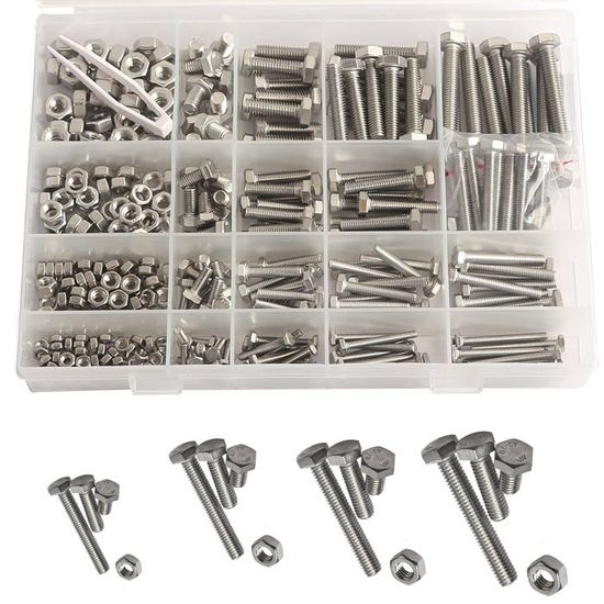 Jeu de d'écrous et de boulons M3 M4 M5 M6,Boulons hexagonales en acier inoxydable 304 ...