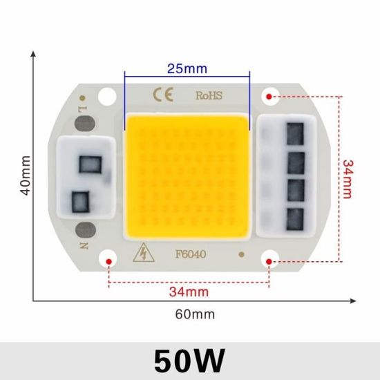 (110V|50W|Cool White)Puce COB 110V 220V 10W 20W 30W 50W, pas besoin de pilote, perles pour ...