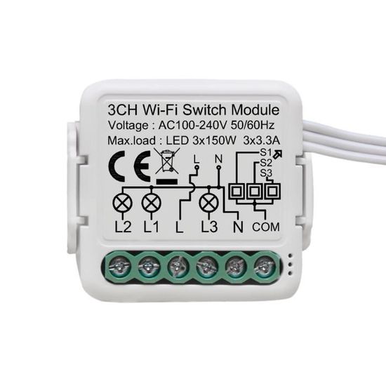Gang wifi 3 - interrupteur de lumière intelligent, Module de relais à 3 ...