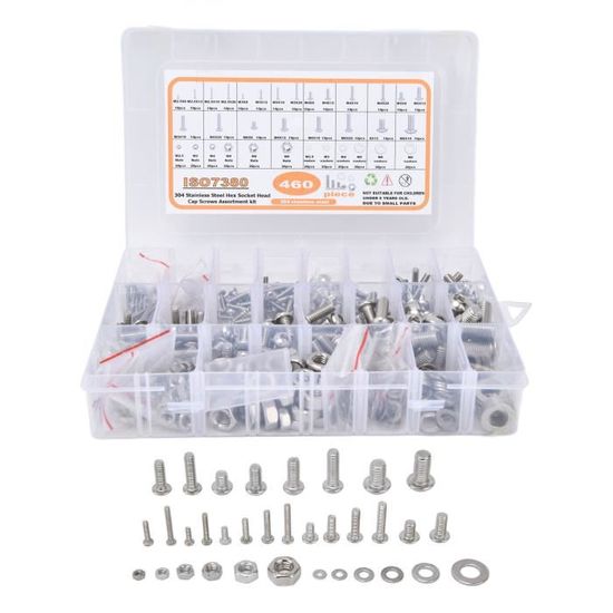 Kit De Vis À Douille Hexagonale 460 Pcs Hex Socket Head Cap Hex Socket Vis Kit, Vis Crous ...