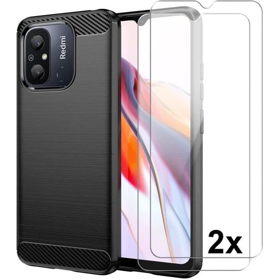 Coque pour REDMI 12C + 2 vitres verre trempé coque Souple Silicone noir ...