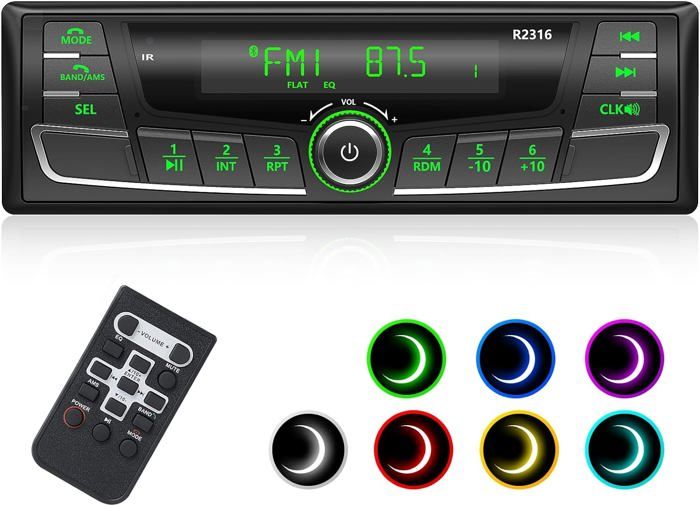 Coloré RDS Autoradio Bluetooth 5.0, FM/AM Autoradio 1 Din 7 Couleurs ...