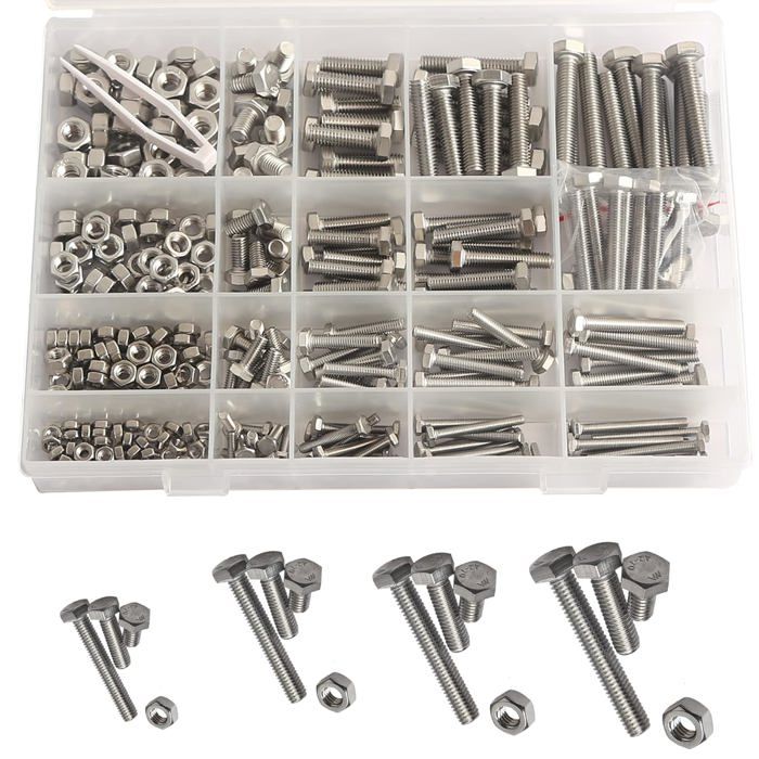 Jeu de d'écrous et de boulons M3 M4 M5 M6,Boulons hexagonales en acier inoxydable 304 ...