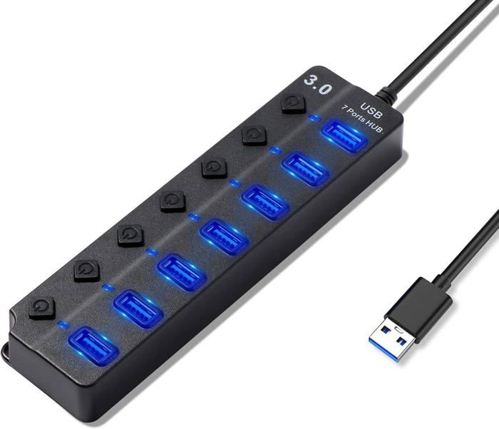 Hub, 7 en 1 Multiprise Hub avec 1 USB 3.0 Et 6 USB 2.0,Port USB Multiple pour PC pour Transfert ...