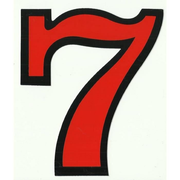 GRAND AUTOCOLLANT STICKER CHIFFRE SEPT 7 ROUGE ET NOIR HAUTEUR 14,5 CM ...