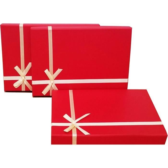 Lot de 3 boîtes cadeau en carton rouge avec ruban[764] - Cdiscount ...