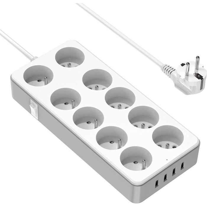 Multiprise USB, Bloc Multiprise Electrique 10 Prises et 4 Ports USB ...