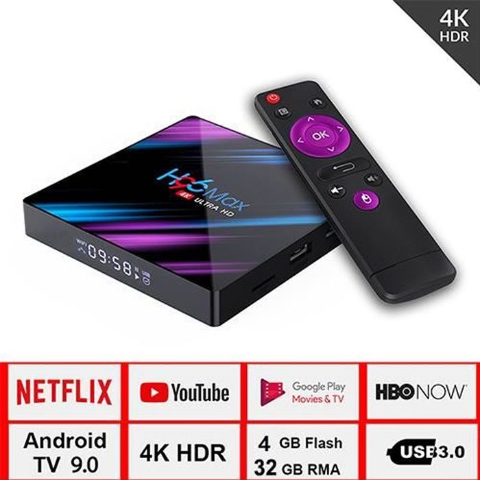 H96 Max Smart TV Box Android 9.0 RK3318 4 Go 32 Go 4K HDR 2.4G et 5G ...