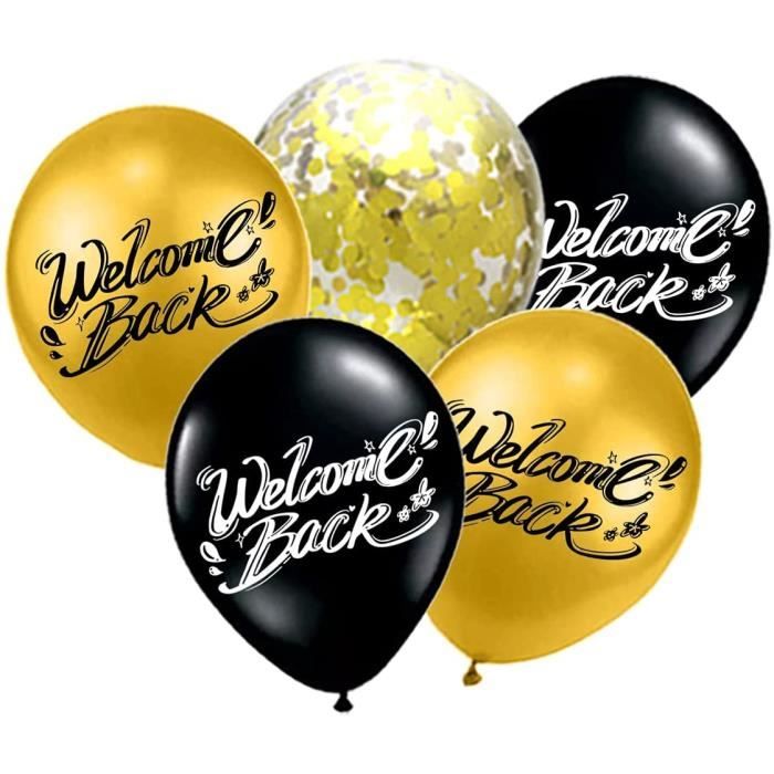Ballons à la Retour de Bienvenue Noir et or Confettis Ballons de ...