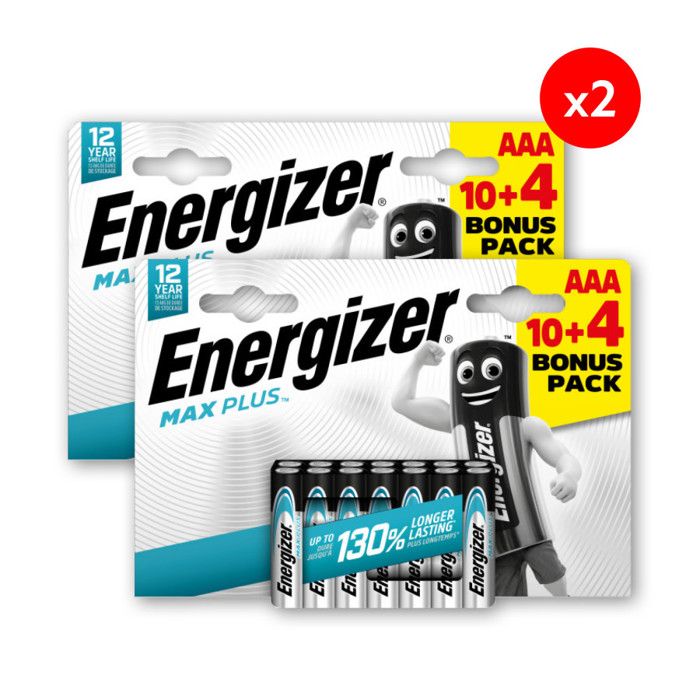 Pack de 2 - Energizer Max Plus Alcaline AAA/LR03, pack de 10+4 Piles ...