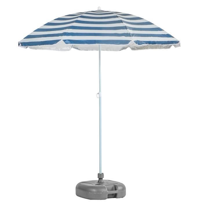 1x Bande Bleue 1.8m Parasol de Plage en Métal avec Pied Gris ...