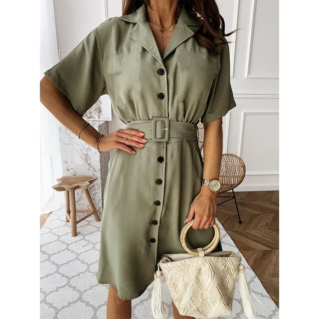 Robe,Chemise à simple boutonnage pour femme,tenue de bureau,couleur ...