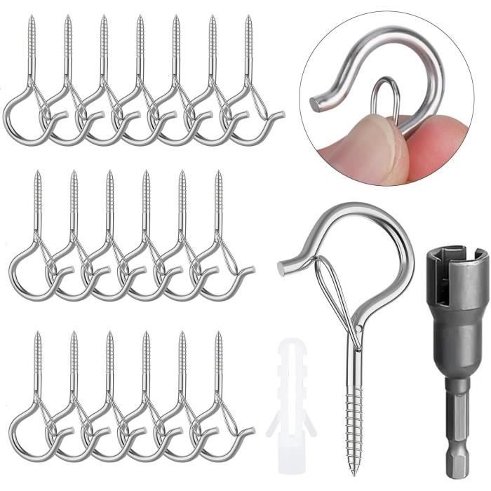 Lot De 20 Crochet A Visser M4, Crochet Plafond En Inox, Piton À Crochet Mural A Visser, Forme Q ...
