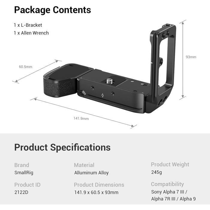 SMALLRIG A7III A7RIII A9 L Bracket,L Angle Plaque pour Sony A7III ...