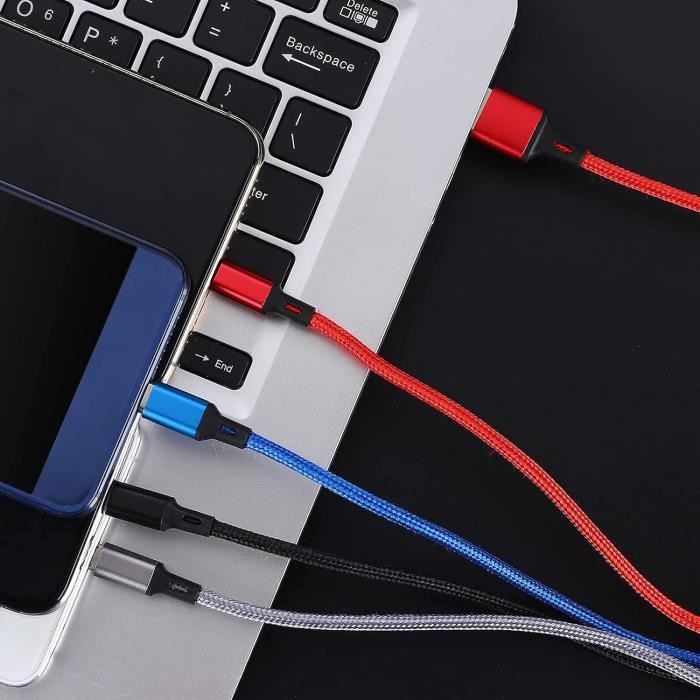 Câble 4 En 1, [3A 1.2M] Multi Nylon Tressé De Câble Usb Chargement ...