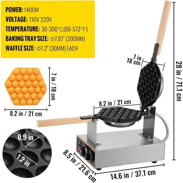 VEVOR Machine à Gâteau aux Oeufs SC-X30, Machine à Gaufre 30mm ...