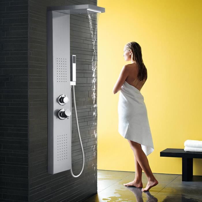 YUENFONG Panneau de douche en acier inoxydable brossé avec douche à ...