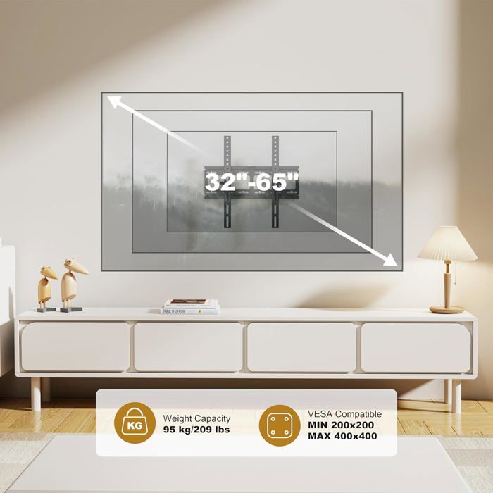 Support TV Mural Plat R09 inclinable Universel 32-65 Pouces (81-165cm ...