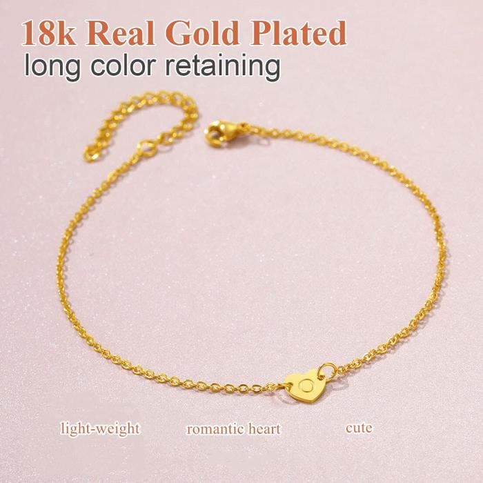 Bracelet De Cheville Femme Lettre A-Z Initiale Coeur Gravé Acier ...