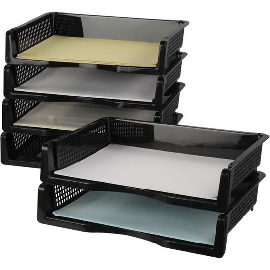 Lot de 6 Bacs de Classement de Bureau A4 Empilables Noir, Plateau de ...