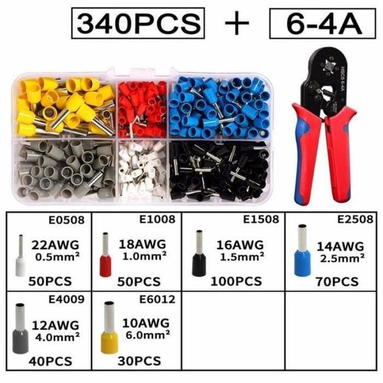 COSSE A SERTIR - COSSE ELECTRIQUE COSSE ELECTRIQUE340PCS 6-4A--Kit de connecteurs à sertir ...