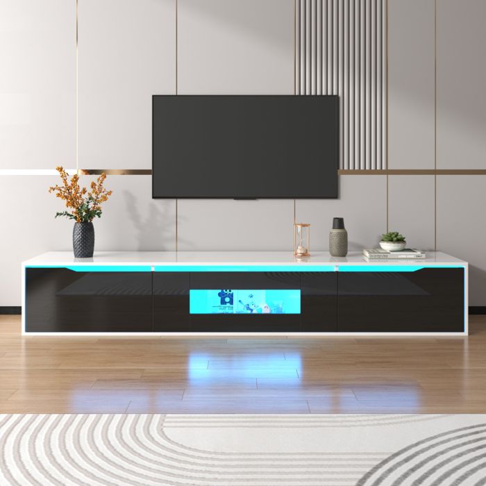 Meuble TV LED, Banc TV 180x30x35cm, Meuble TV Haute Brillance Avec ...