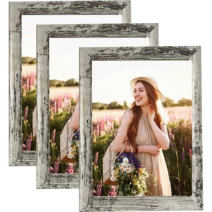 Set 3 Cadres Photos en Bois Vieilli Format 15x21 cm (lot de 3) Vitre en ...