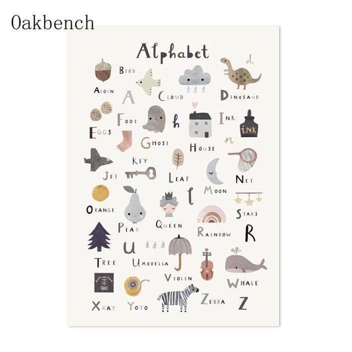 Affiche de l'alphabet ABC avec animaux imprimés, style Boho, arc-en ...