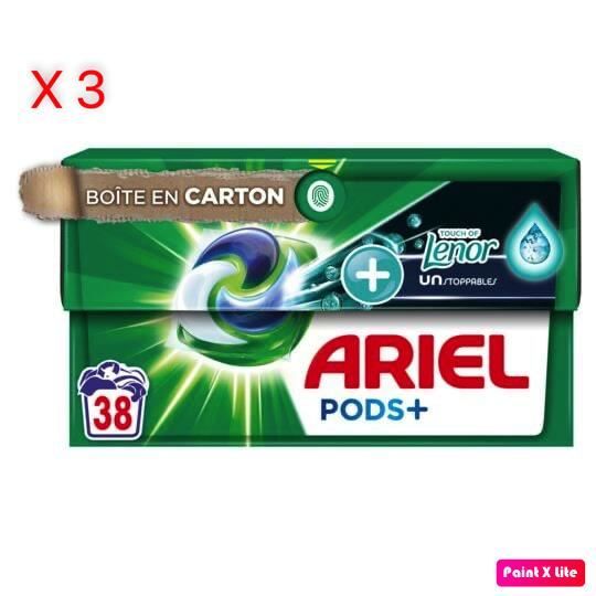 LOT DE 3 LESSIVES ARIEL LENOR UNSTOPPABLES PODS soit 114 lavages ...