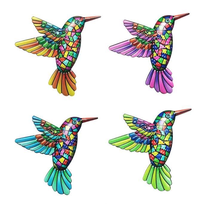 4 Pièces Objet Decoration Murale Metal,Coloré Colibri Sculpture en Fer ...