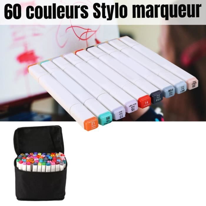 60 Couleurs Marqueurs Kit Double Pointe Stylo Marqueur d’Aquarelle ...