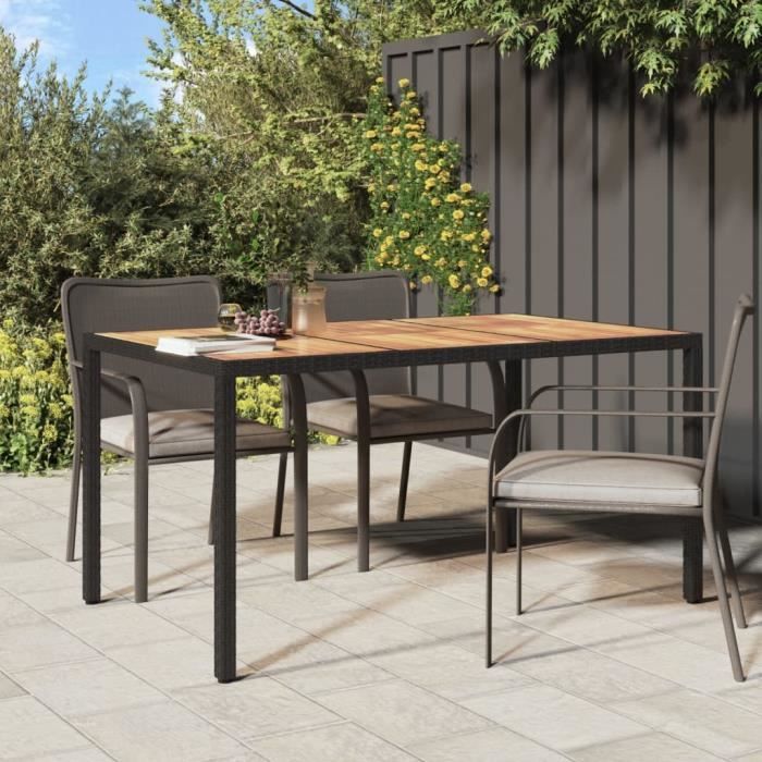 HOP-Table de jardin 150x90x75 cm Résine tressée et bois acacia Noir ...