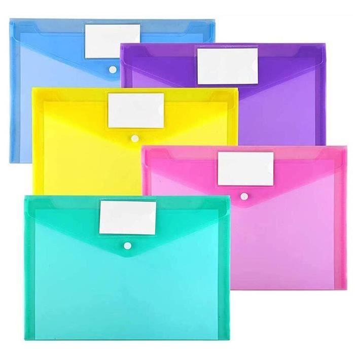 POCHETTE PLASTIQUE,A4 Colorful 5 Pack--Enveloppes en plastique A4 pour ...