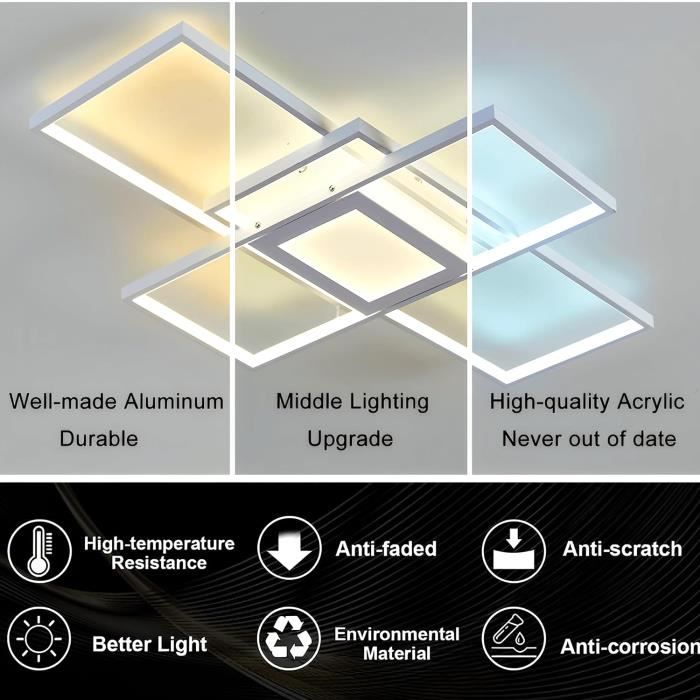 Luminaire Plafonnier Led Dimmable Salon Lustre Avec Telecommande,120W Moderne Plafond Chambre ...