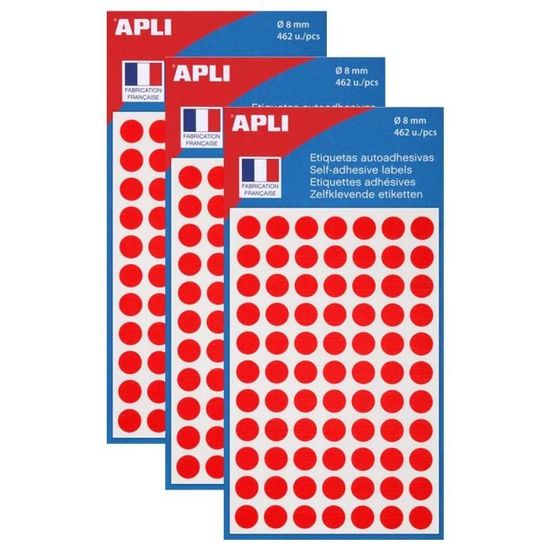 Sachets de Gommettes - APLI - Lot de 3 - 462 Étiquettes Rondes 8 mm ...