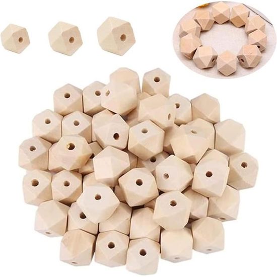120 Pièces Perles en Bois Géométriques Naturelles, Perle en Bois Anneau Bois Kit, Diy Perles ...