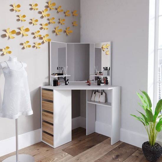 Coiffeuse d'angle - Vicco - Arielle - Blanc Sonoma - Cdiscount Maison