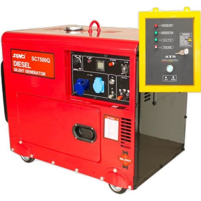 SENCI Groupe électrogène diesel 6000W 230V silencieux avec boitier ATS ...