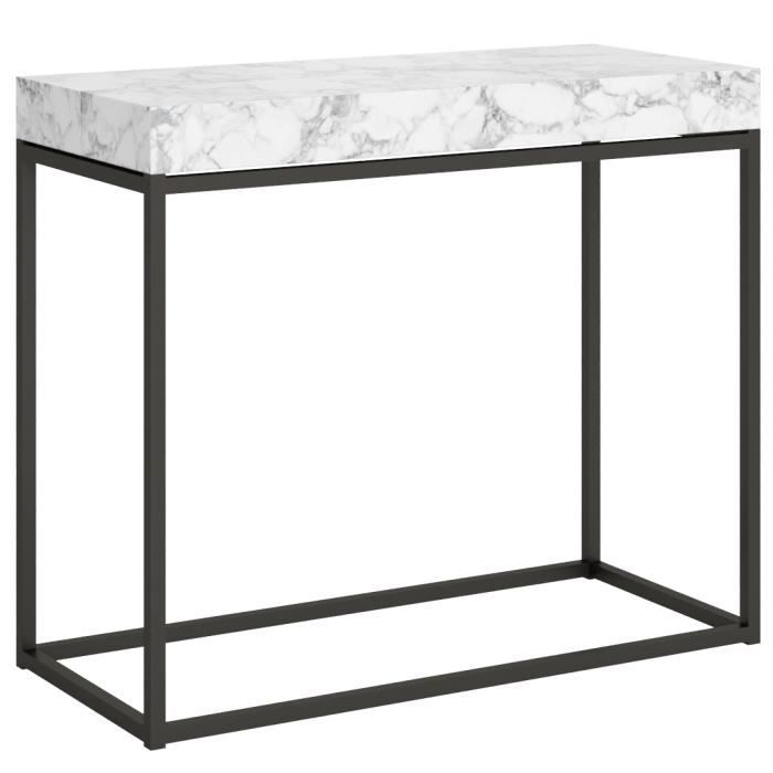 Console extensible moderne blanc effet marbre et pieds fins métal ...