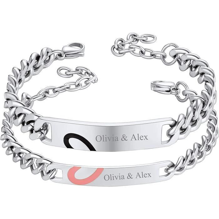 Bracelet Personnalisé Prénom Gravé Femme Gourmette Homme Montre Coeur ...