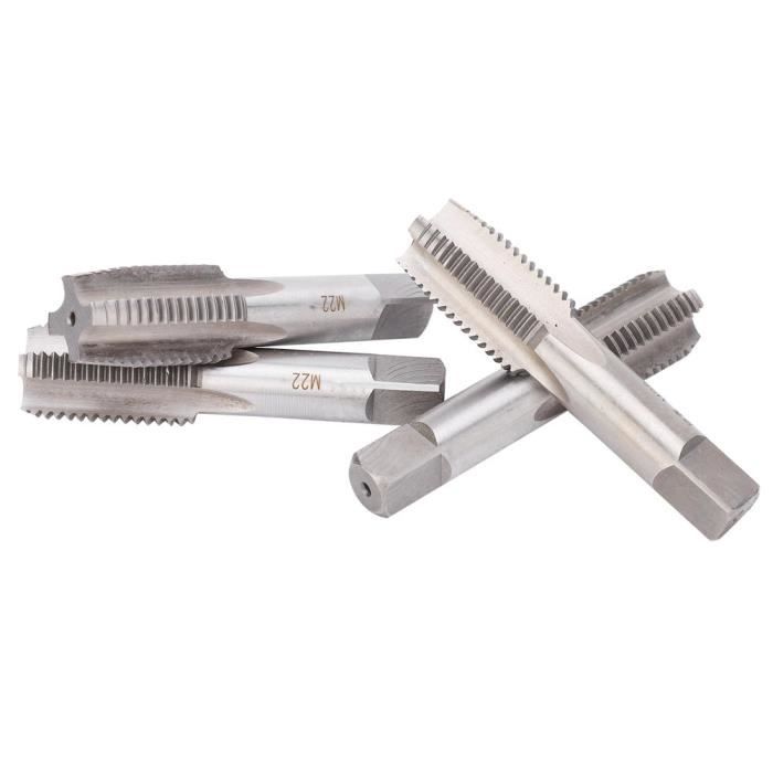 Akozon Taraud métrique 4 pièces M22 alliage outil acier cannelure droite métrique taraud à main ...