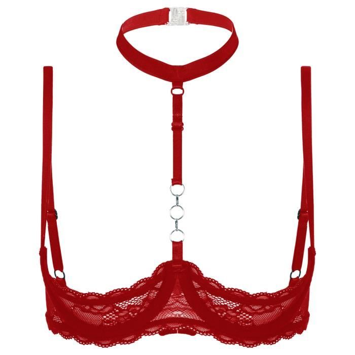 YONGHS Femme Soutien-gorge Sexy Ouvert Sein Nu Halter Neck Bra Push Up ...